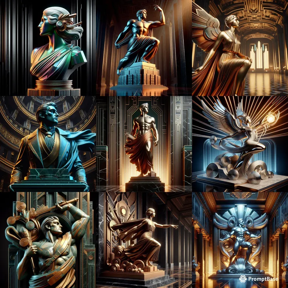 Epic Art-deco Statues DALL·E Prompt | PromptBase
