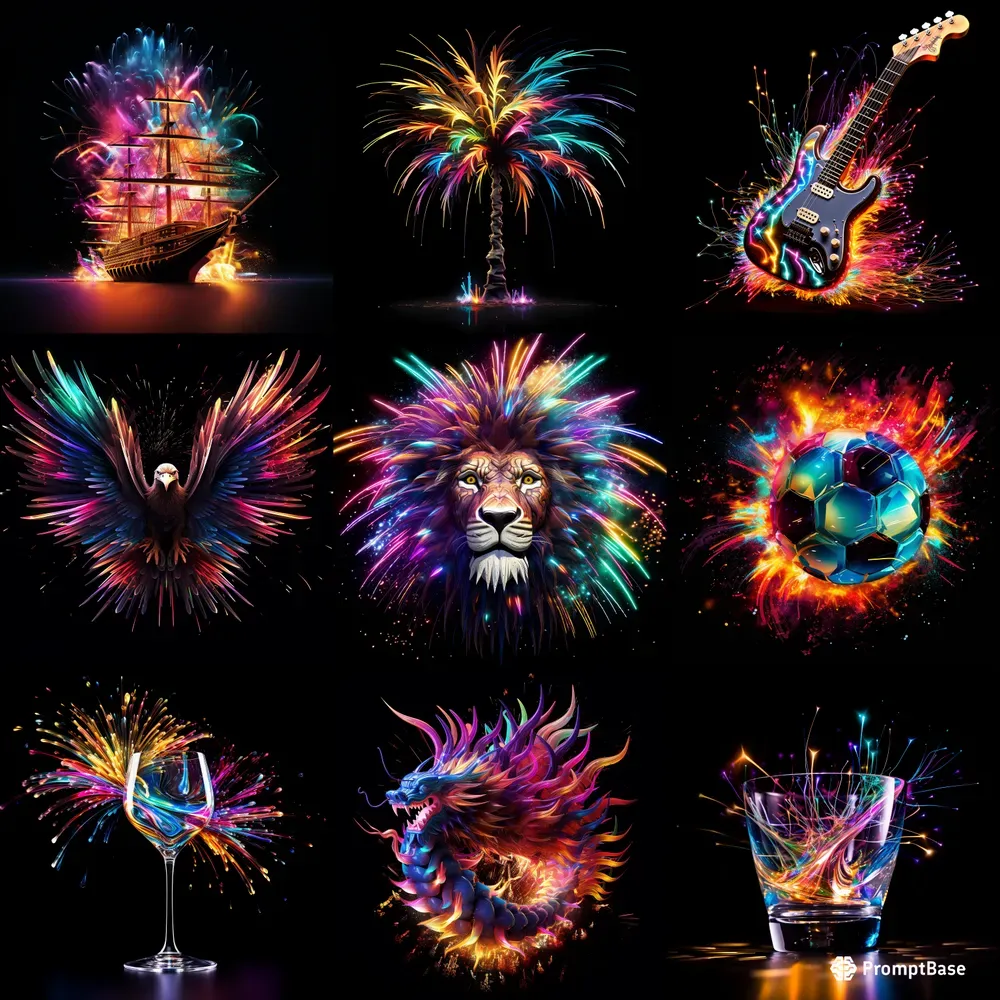 Colorful Neon Firework T-shirt Designs Midjourney Prompt | PromptBase