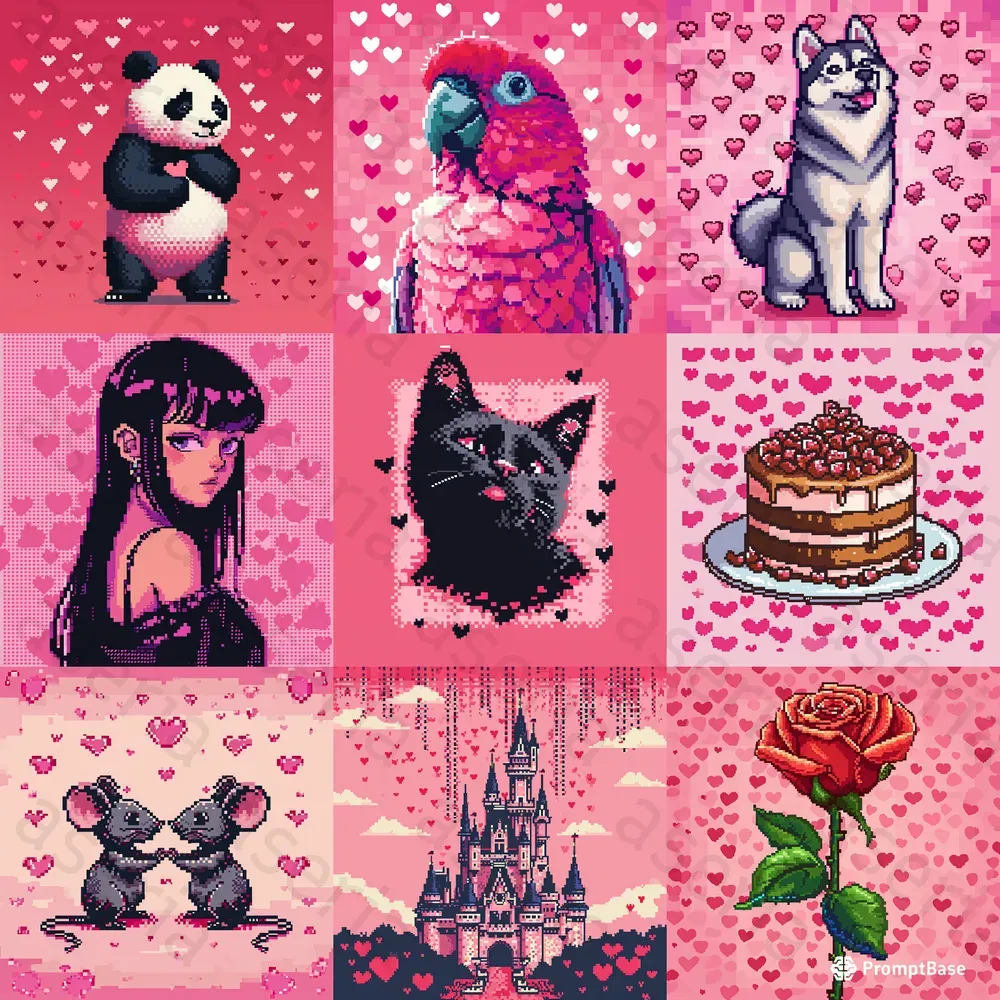 Romantic Pixel Art For Valentines Day Midjourney Prompt | PromptBase