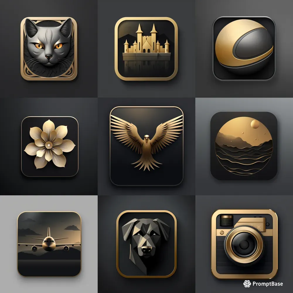 Gold App Icon Designs Midjourney Prompt | PromptBase