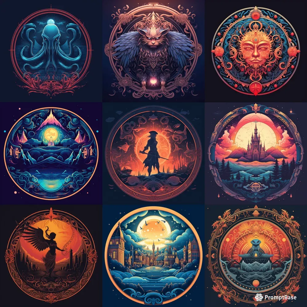 Round Fantasy Logo Images Midjourney Prompt | PromptBase