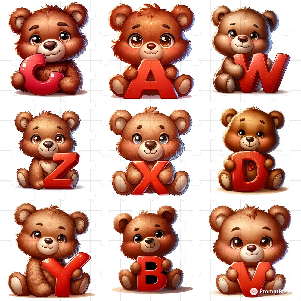 Sets Of Alphabets And Cute Teddy Bears DALL·E Prompt | PromptBase