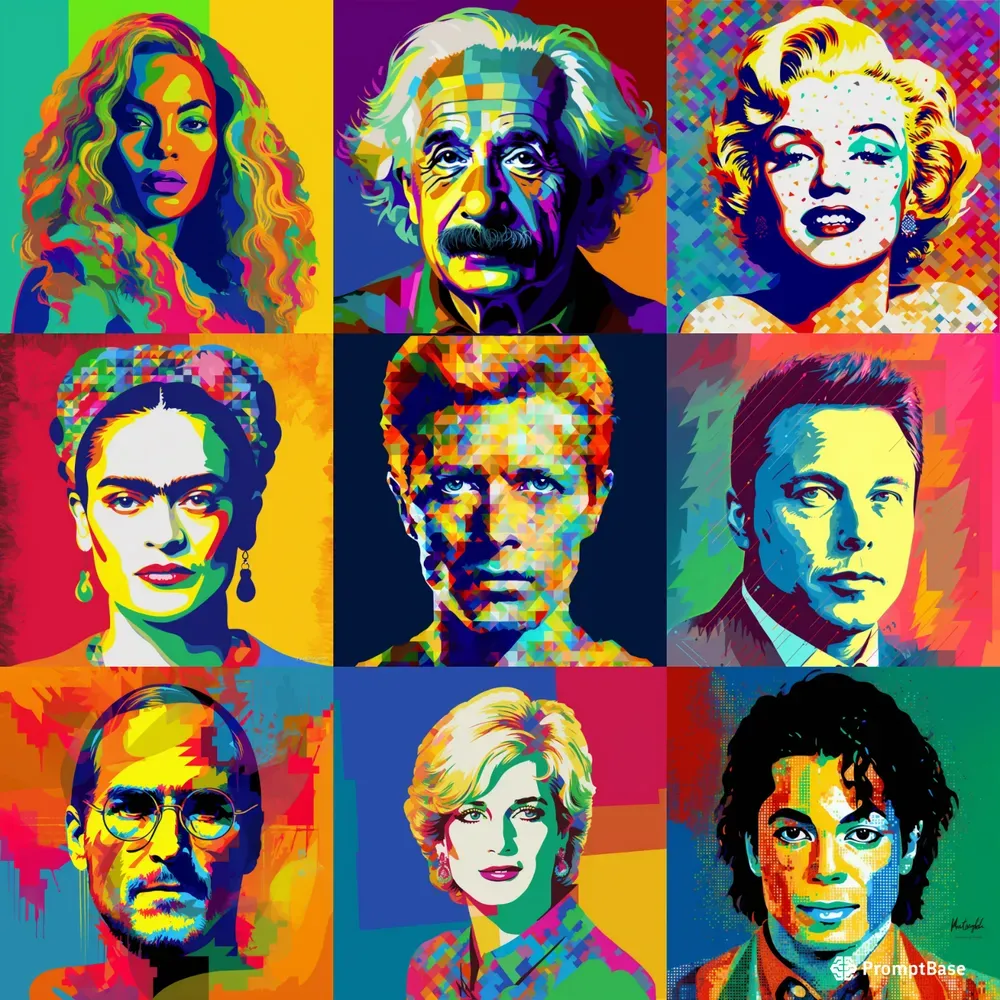 Pop Art Legends Colorful Portraits Midjourney Prompt | PromptBase