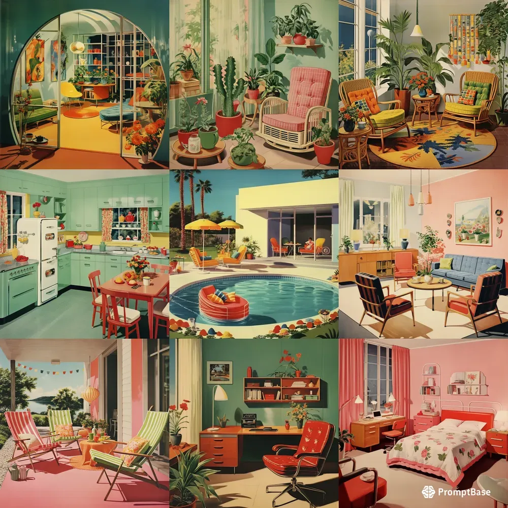 1950s Home Interiors Art Vintage Retro Midjourney Prompt | PromptBase