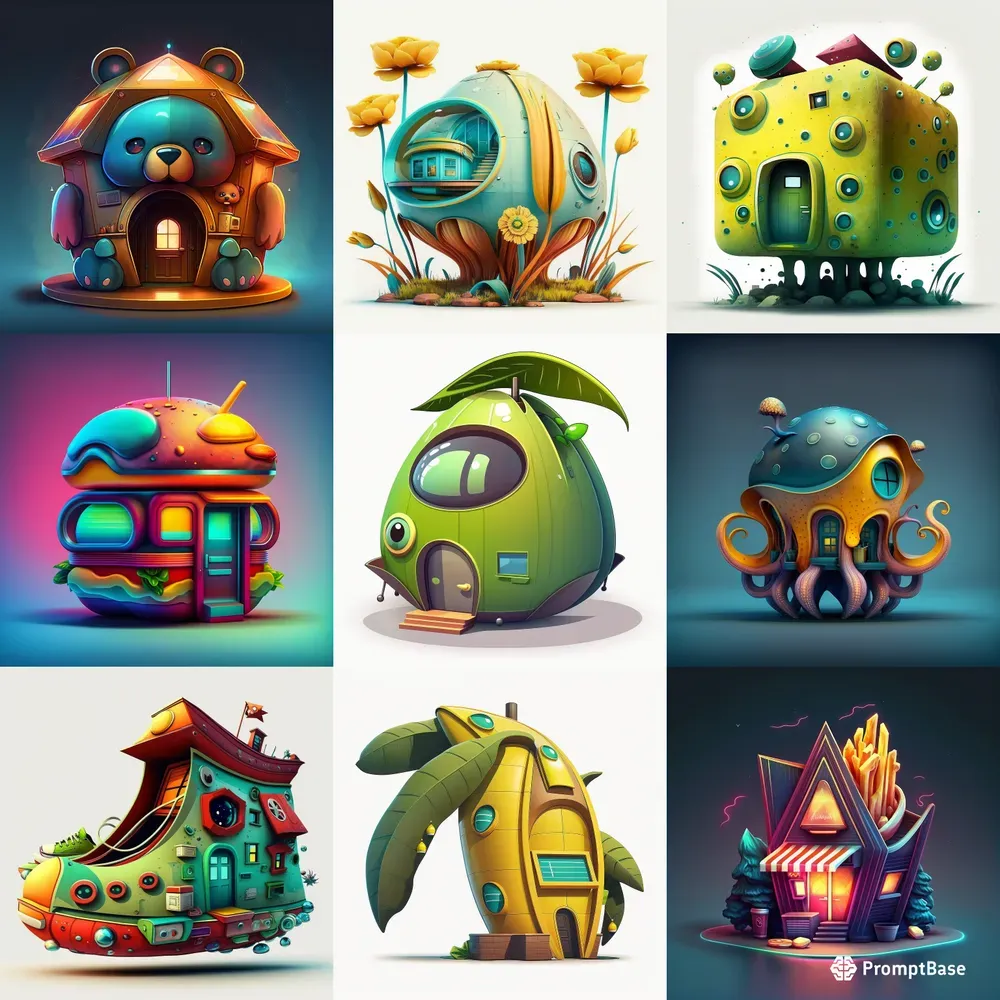 Cartoon Crazy Architecture Icons Midjourney Prompt | PromptBase