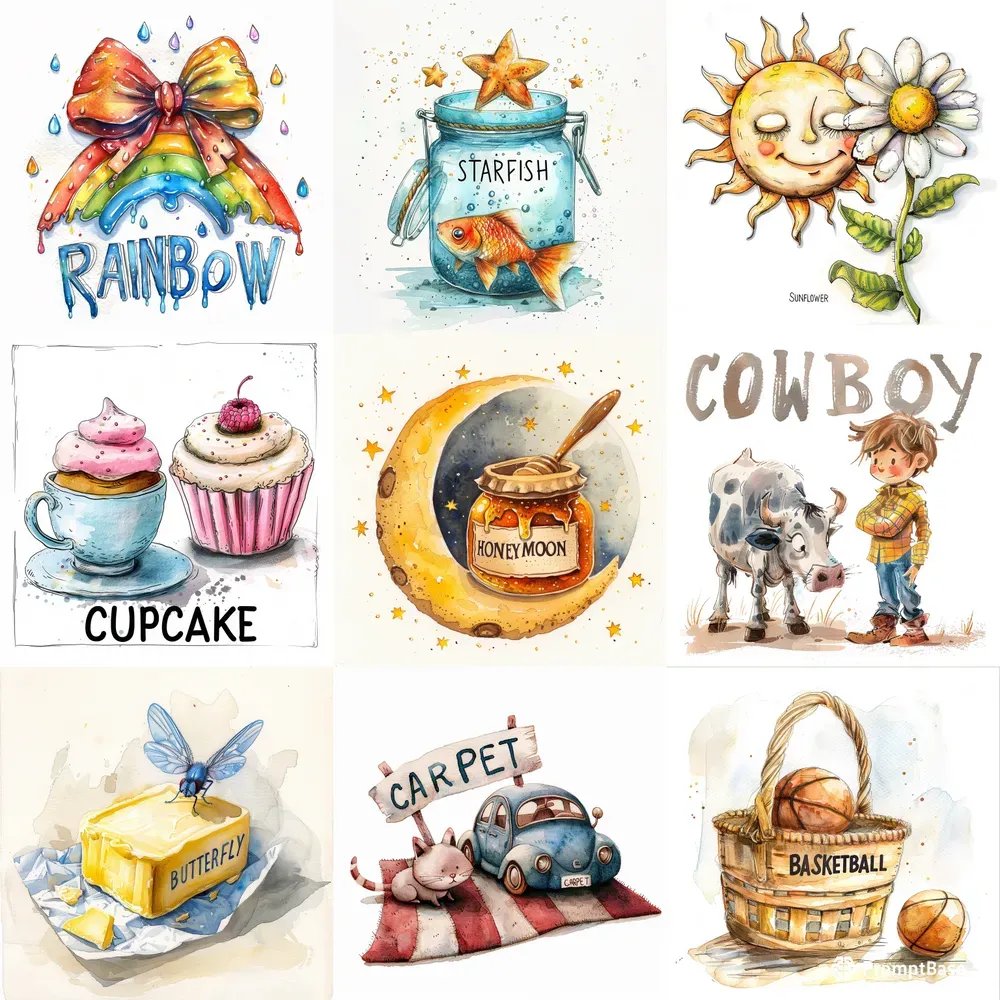 Compound Nouns Illustrations For Kids Midjourney Prompt | PromptBase