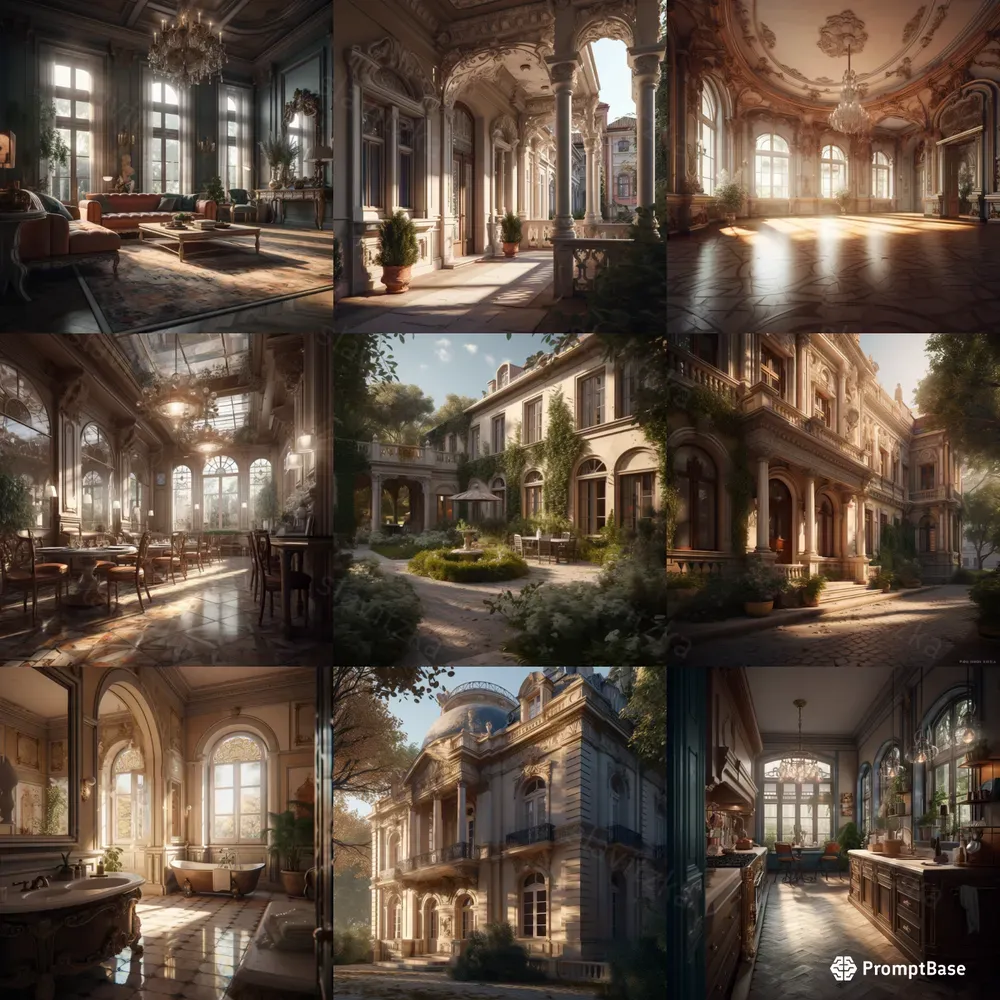 Rococo Building Renders Architecture Midjourney Prompt | PromptBase