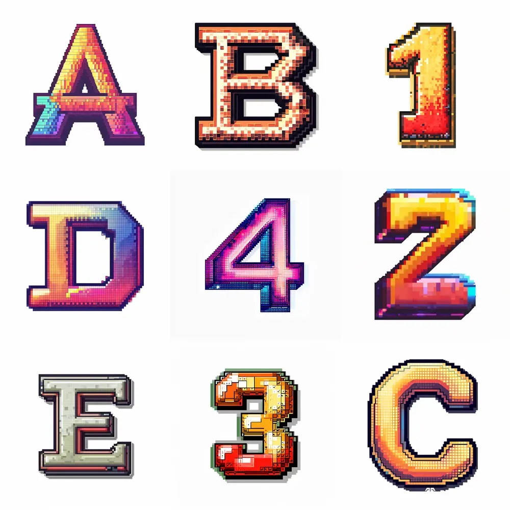 Alphabet Text Pixel Art Letters Numbers Midjourney Prompt | PromptBase