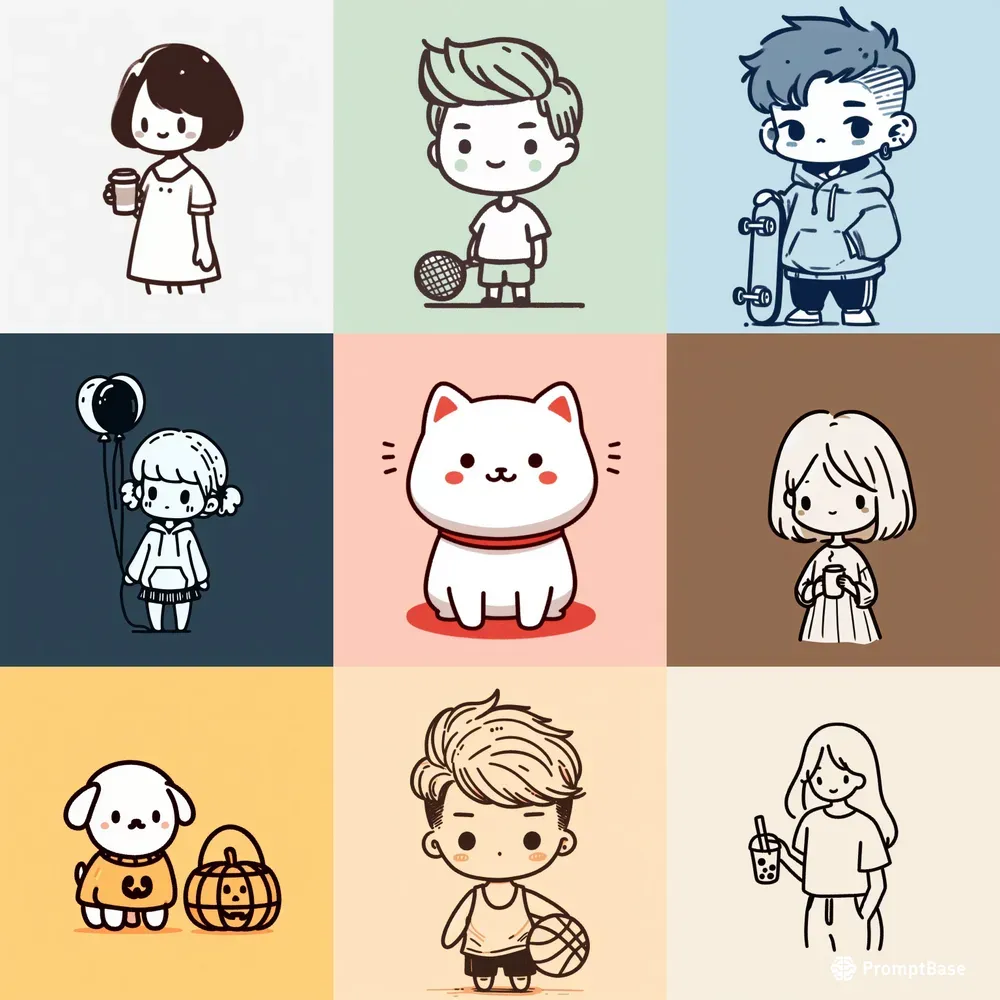 Minimal Character Doodles DALL·E Prompt | PromptBase