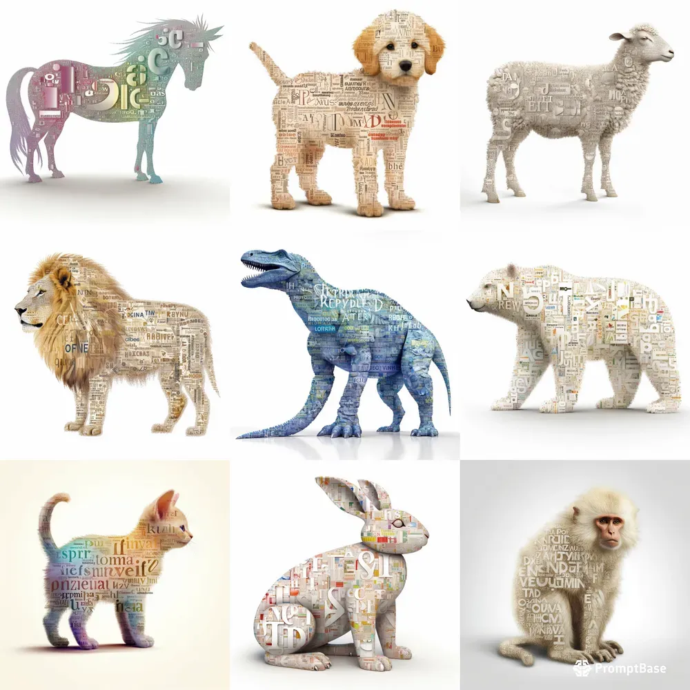 Word Clouds Animals Midjourney Prompt | PromptBase