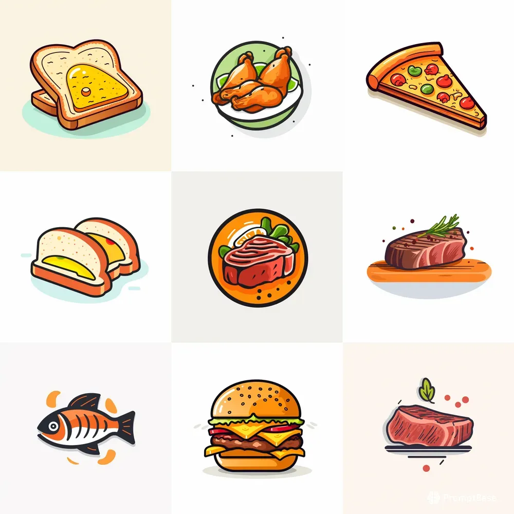 Simple Attractive Food Flat Icons Midjourney Prompt Promptbase