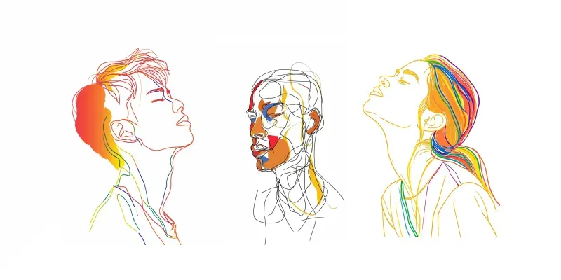 Bold Colorful One Line Drawing Portraits Midjourney Prompt | PromptBase