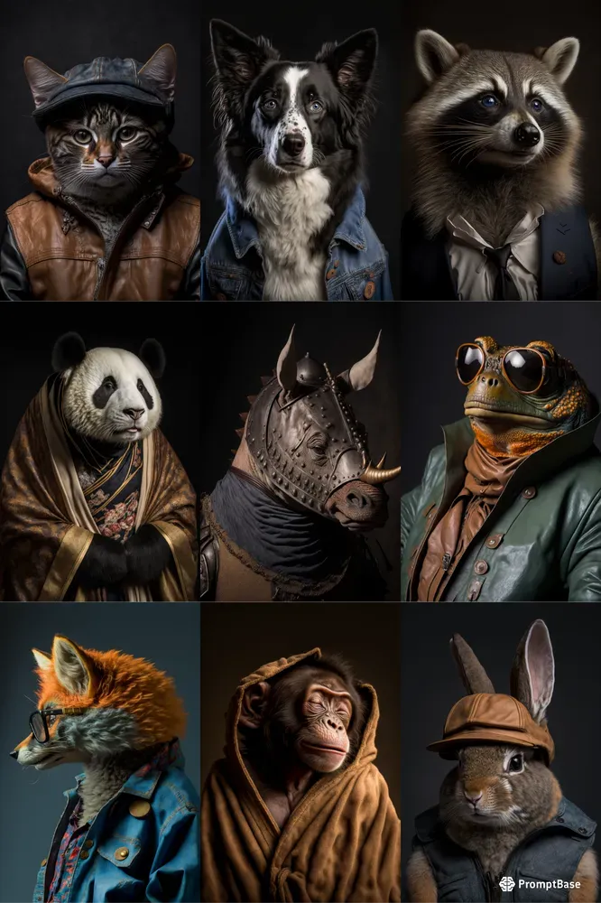 Fashionist Animals Wearing Human Clothes Midjourney Prompt | PromptBase