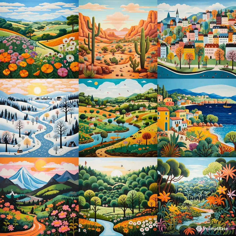 Naive Landscapes Artwork Canvas Paintings Midjourney Prompt | PromptBase