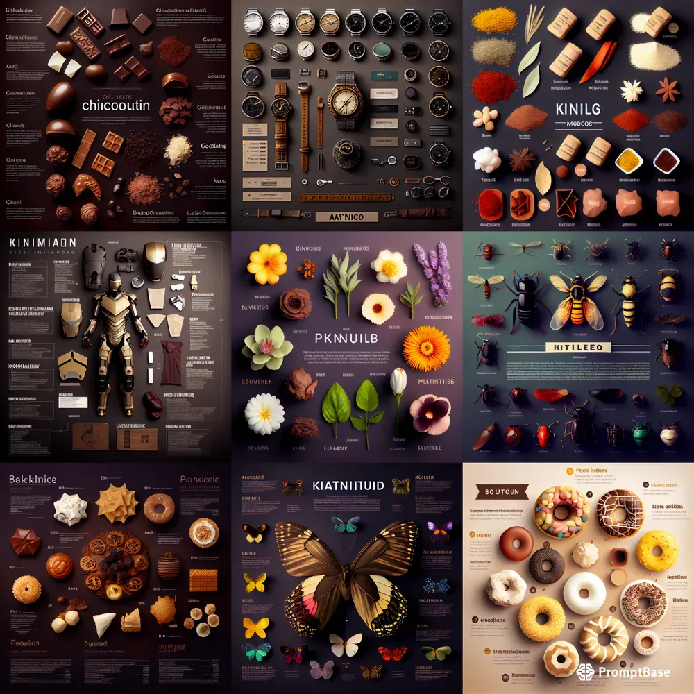 The Ultimate Knolling Infographic Displays Midjourney Prompt | PromptBase