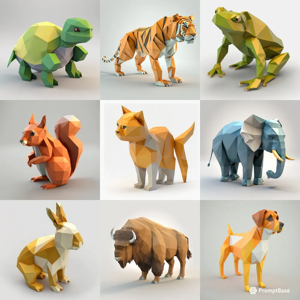 Low-poly Animal Characters Midjourney Prompt | PromptBase