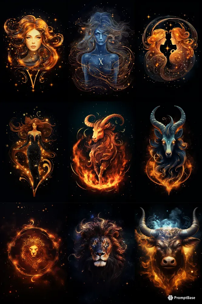 Flaming Zodiac Signs Midjourney Prompt | PromptBase