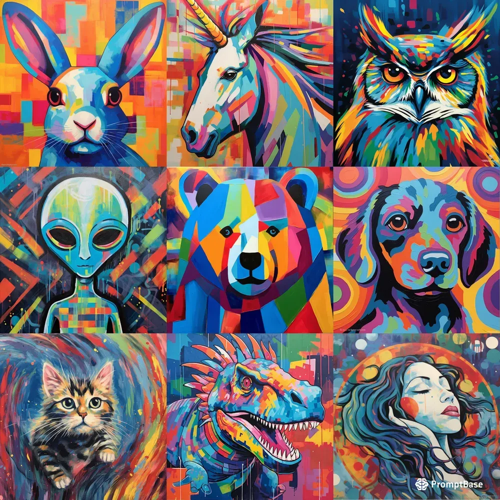 Abstract Creatures In A Pop Art Style Midjourney Prompt | PromptBase