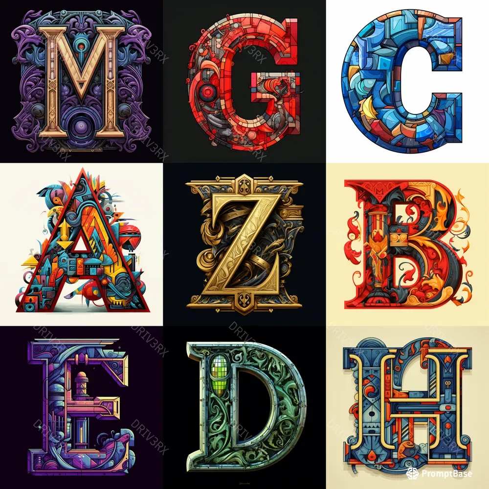 Gothic Cubism Alphabet Logos Midjourney Prompt | PromptBase
