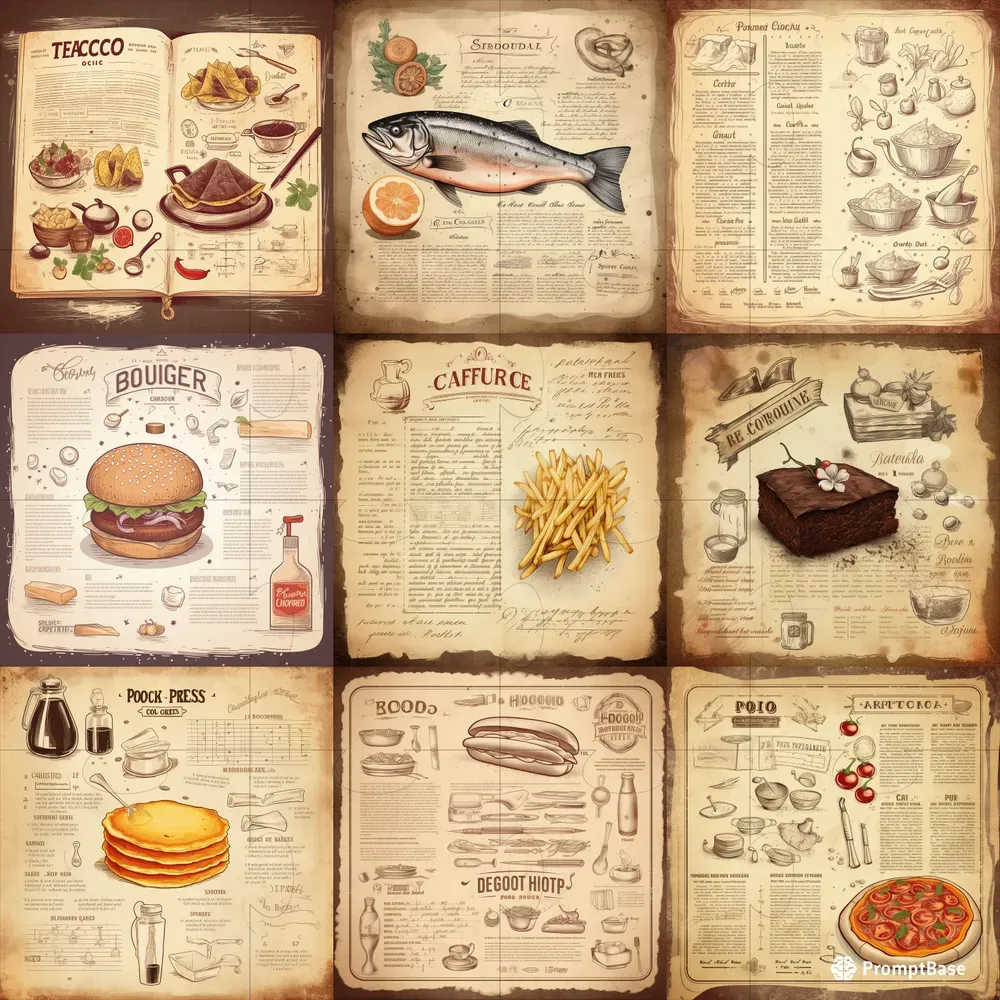 Old Recipe Paper Designs Midjourney Prompt | PromptBase