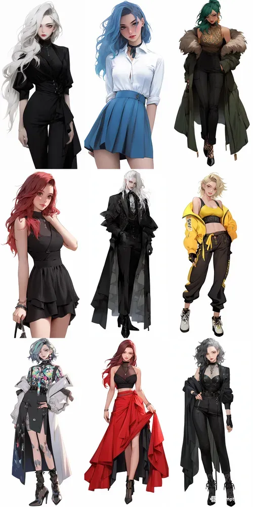 2D Fashion Modern Model Character Outfits Midjourney Prompt | PromptBase