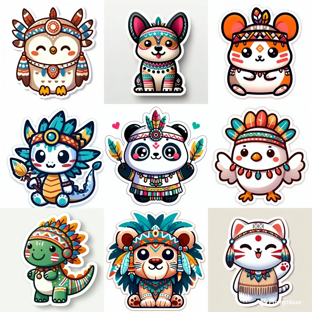 Adorable Tribal Animal Stickers DALL·E Prompt | PromptBase