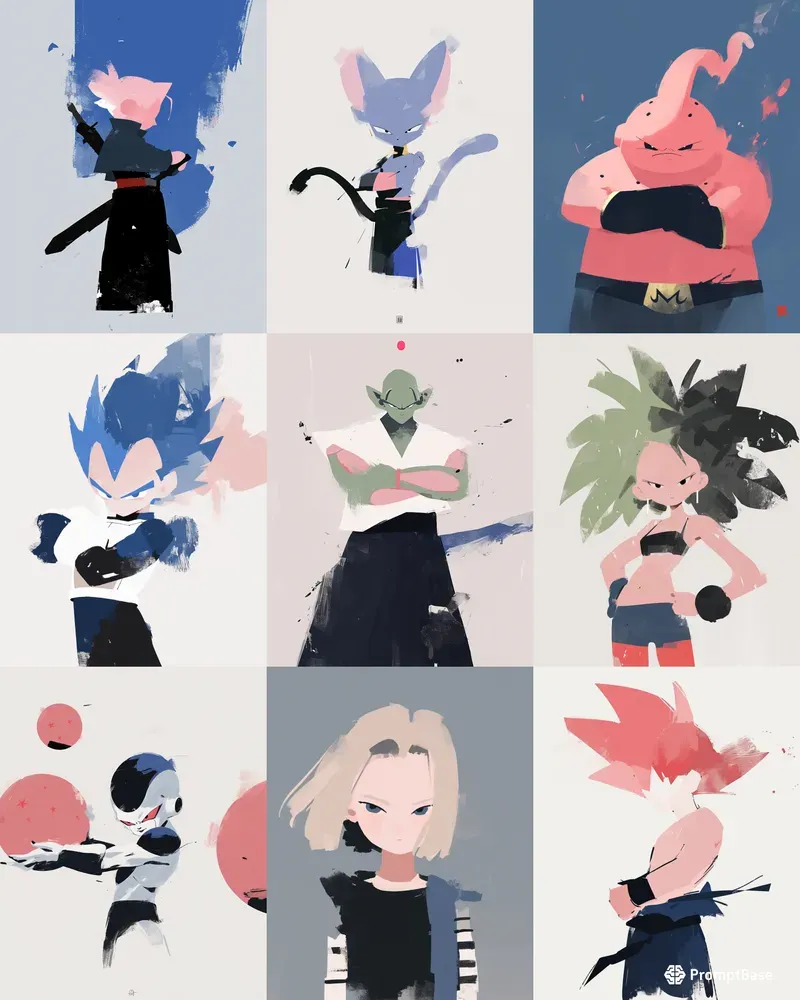 Dragon Ball Minimalist Characters Midjourney Prompt | PromptBase