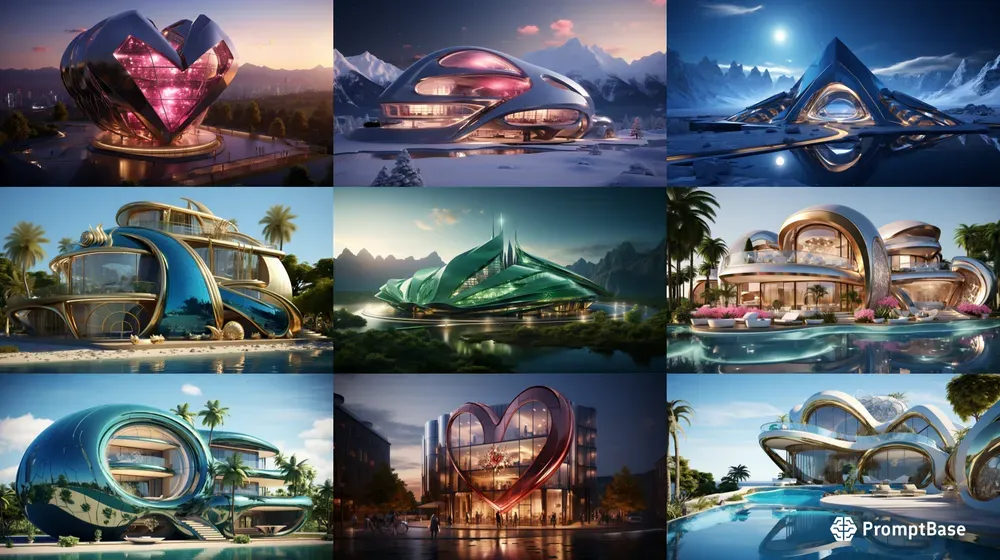 Flexible Futuristic Building Designs Midjourney Prompt | PromptBase
