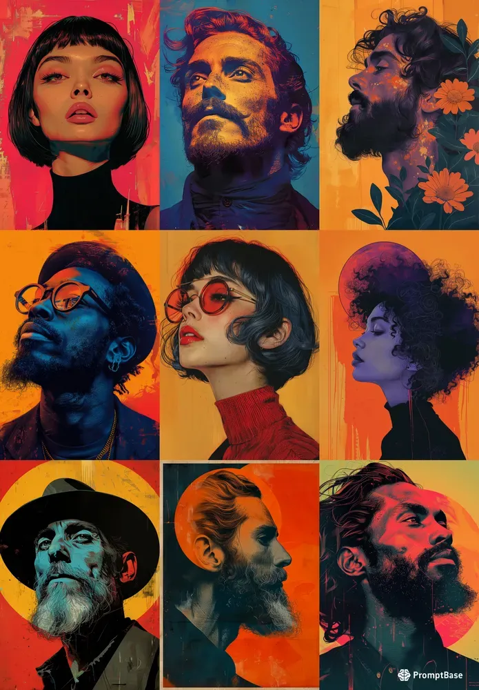 Vibrant Iconic Portraits Midjourney Prompt | PromptBase