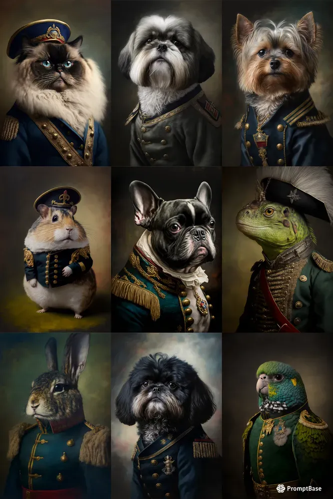 Portraits of Animals In Uniform Midjourney Prompt | PromptBase