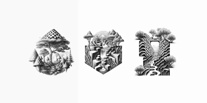 Surreal Mc Escher Style Tattoo Designs Midjourney Prompt | PromptBase