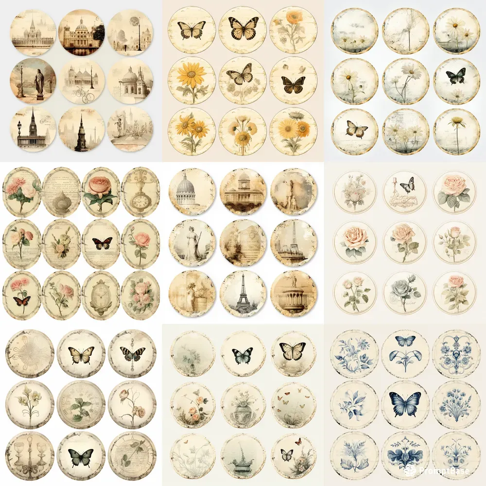 Vintage Dreamy Stickers Midjourney Prompt | PromptBase