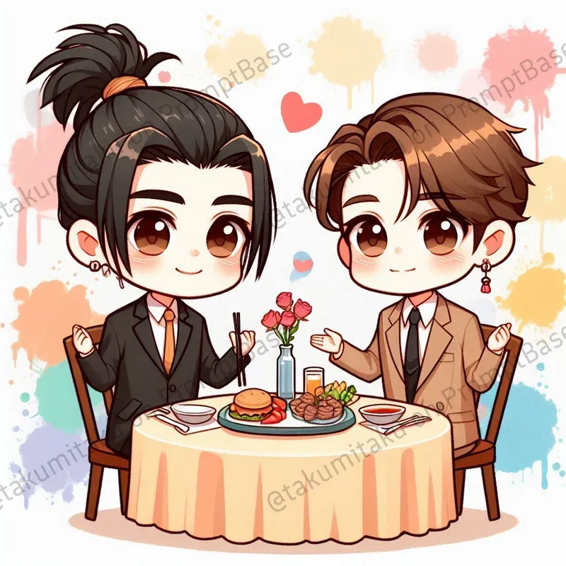 Cute Chibi Bl Couple Moments | Yaoi Art DALL·E Prompt | PromptBase