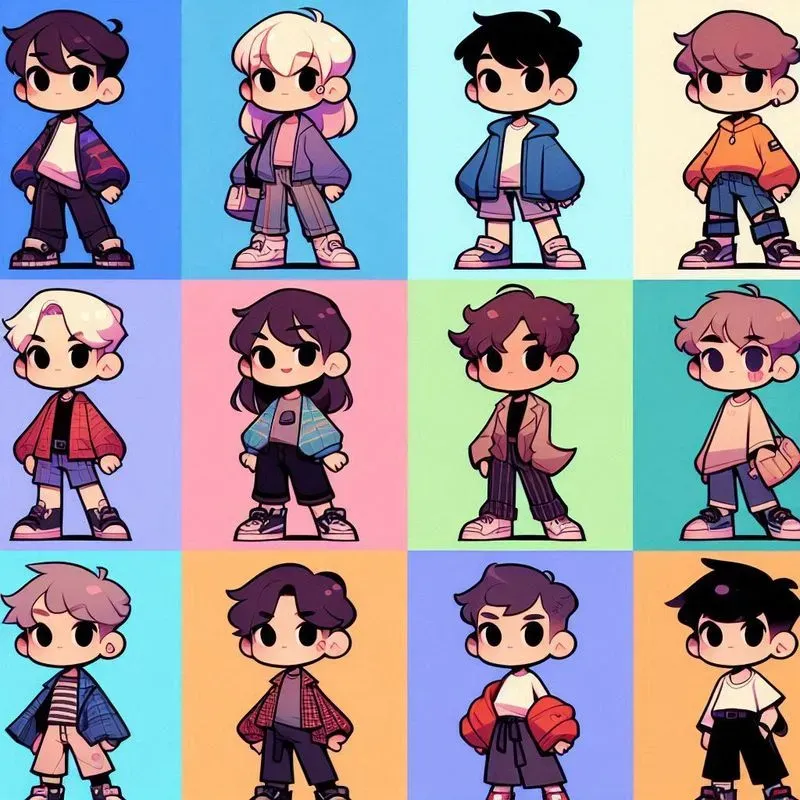 Stylized Character Grid Art DALL·E Prompt | PromptBase