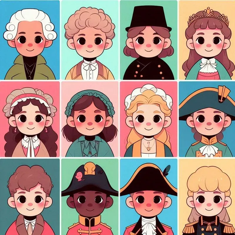 Stylized Character Grid Art DALL·E Prompt | PromptBase