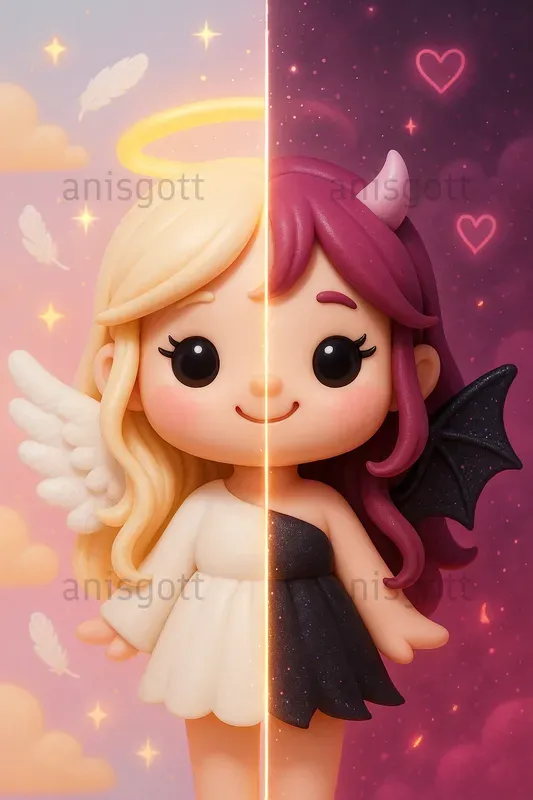 Kawaii Dual Realms Cute Split Characters ChatGPT Image Prompt | PromptBase