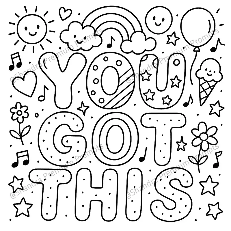 Cute Motivational Text Coloring Pages ChatGPT Image Prompt | PromptBase