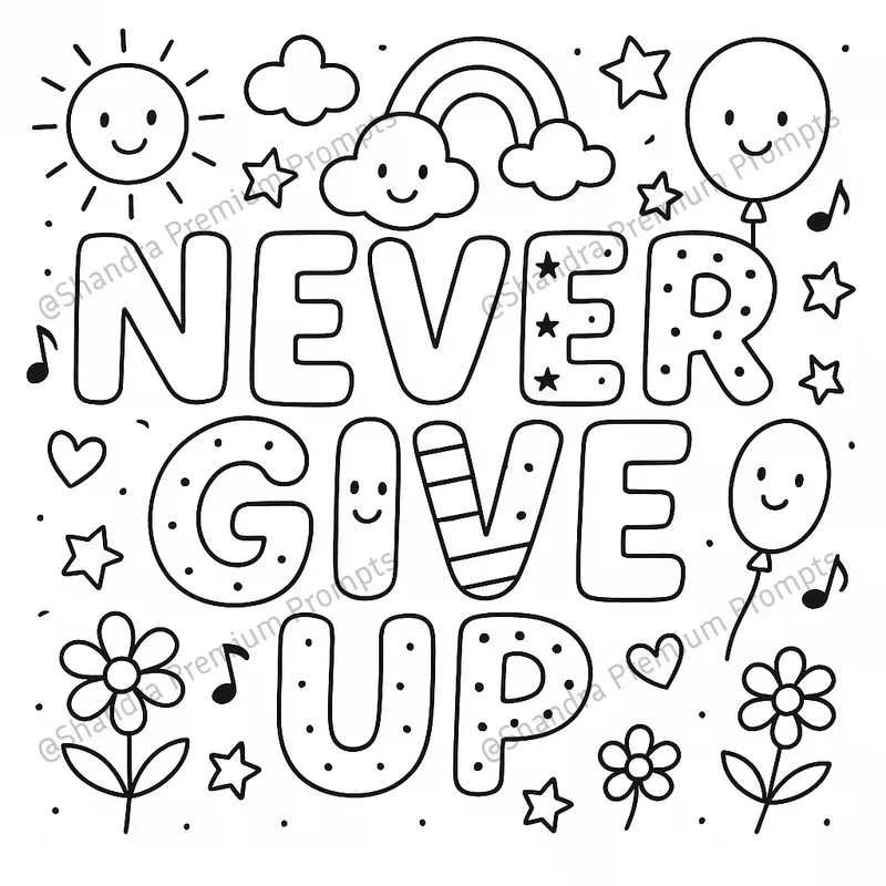 Cute Motivational Text Coloring Pages ChatGPT Image Prompt | PromptBase