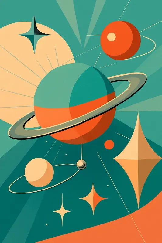 Retro Atomic Age Illustration Studios ChatGPT Image Prompt | PromptBase