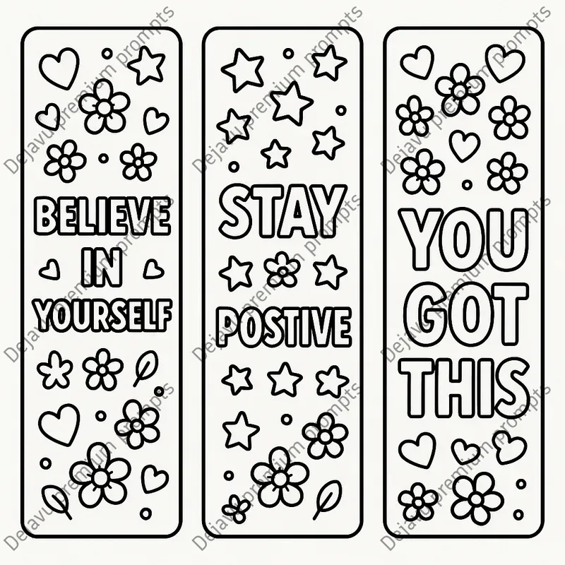 Motivational Coloring Bookmarks Designs ChatGPT Image Prompt | PromptBase