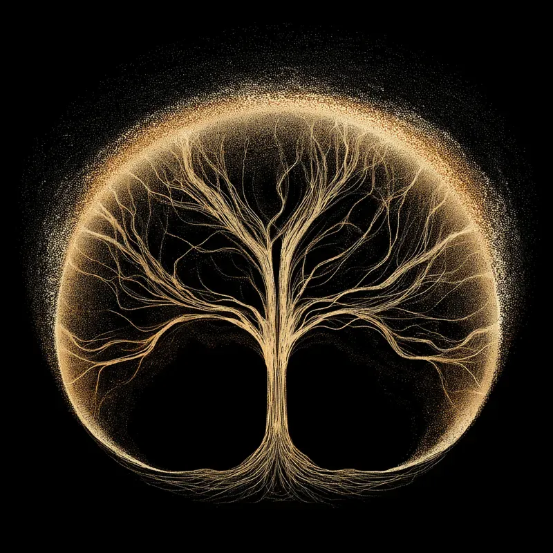 Surreal Ancient Golden Dotwork Art Midjourney Prompt | PromptBase