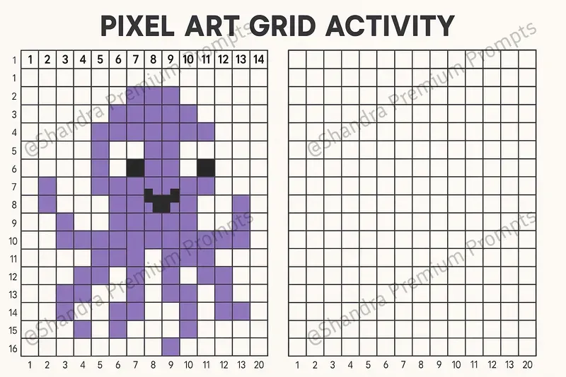 Pixel Art Grid Activities For Kids ChatGPT Image Prompt | PromptBase