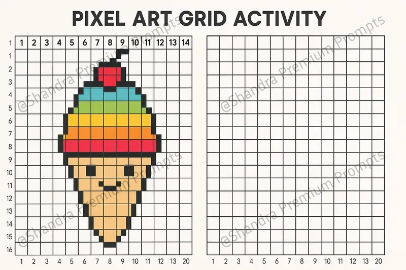 Pixel Art Grid Activities For Kids ChatGPT Image Prompt | PromptBase