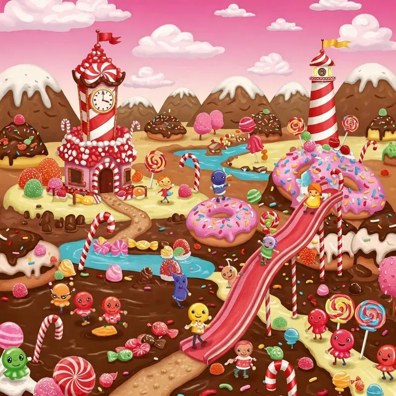 Simple And Whimsical Candy Land Art Imagen Prompt | PromptBase