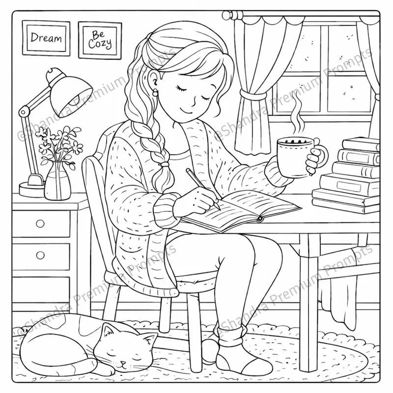 Cozy Girl Everyday Moments Coloring Books ChatGPT Image Prompt | PromptBase