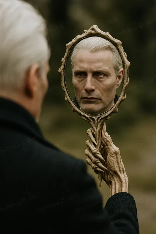 Over Shoulder Mirror Holder Portraits ChatGPT Image Prompt | PromptBase