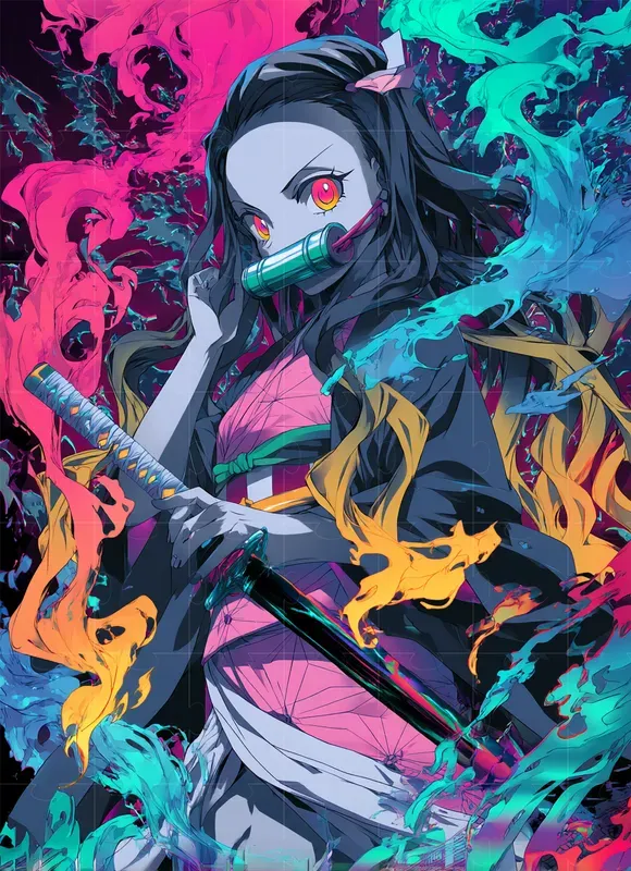 Demon Slayer Neon Psychedelic Art Midjourney Prompt | PromptBase