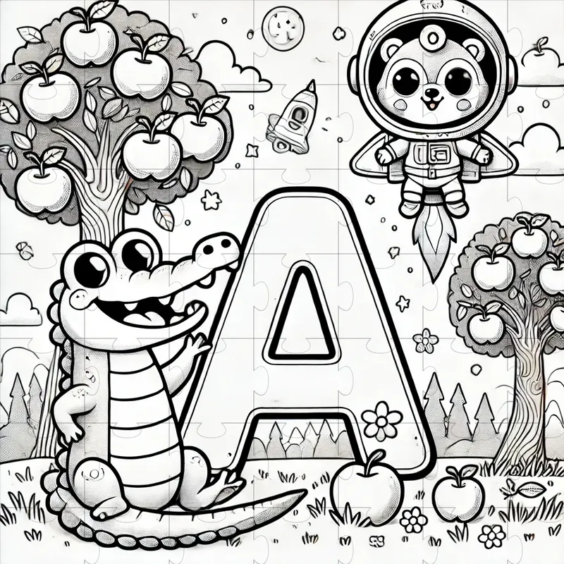 Az Alphabet Adventure Coloring Pages DALL·E Prompt | PromptBase