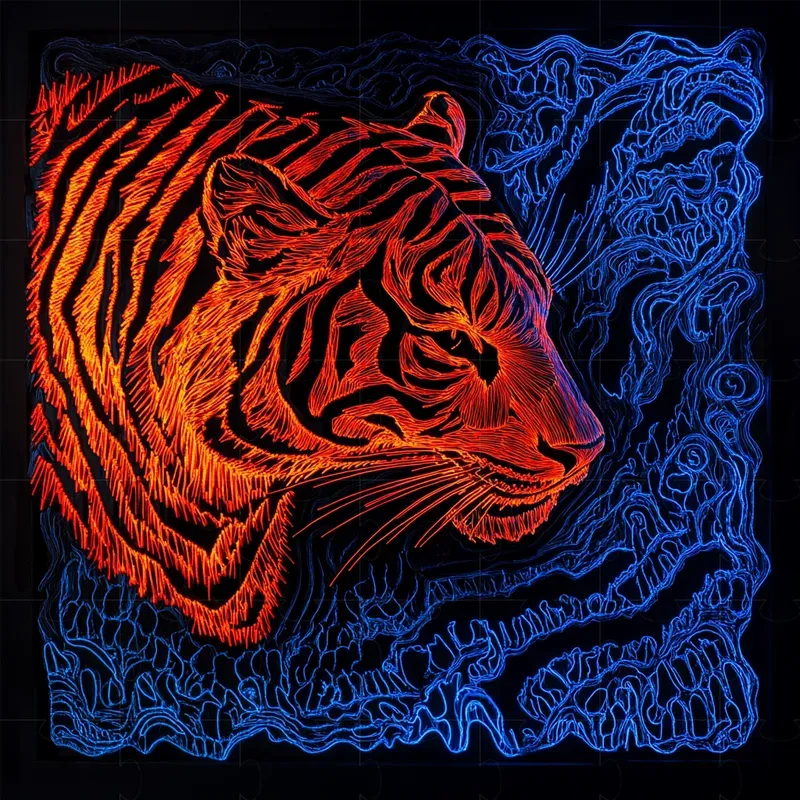 Neon Red Blue Drawings Midjourney Prompt | PromptBase