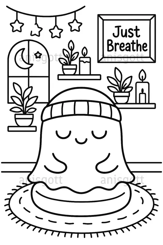 Little Ghost Cozy Corners Coloring Pages ChatGPT Image Prompt | PromptBase